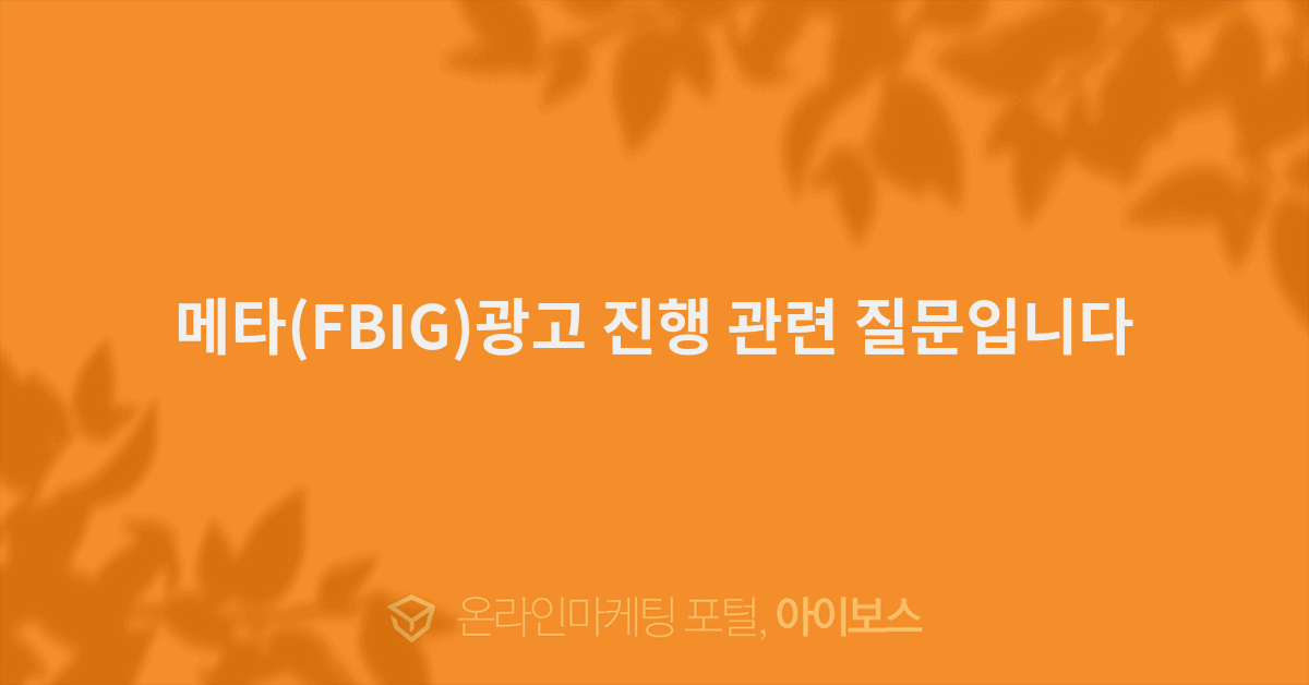 메타(FBIG)광고 진행 관련 질문입니다 - 질문답변 - 아이보스